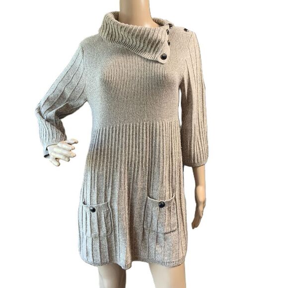Style & Co. | Dresses | Style Co Tan Ribbed Turtleneck Sweater Dress ...
